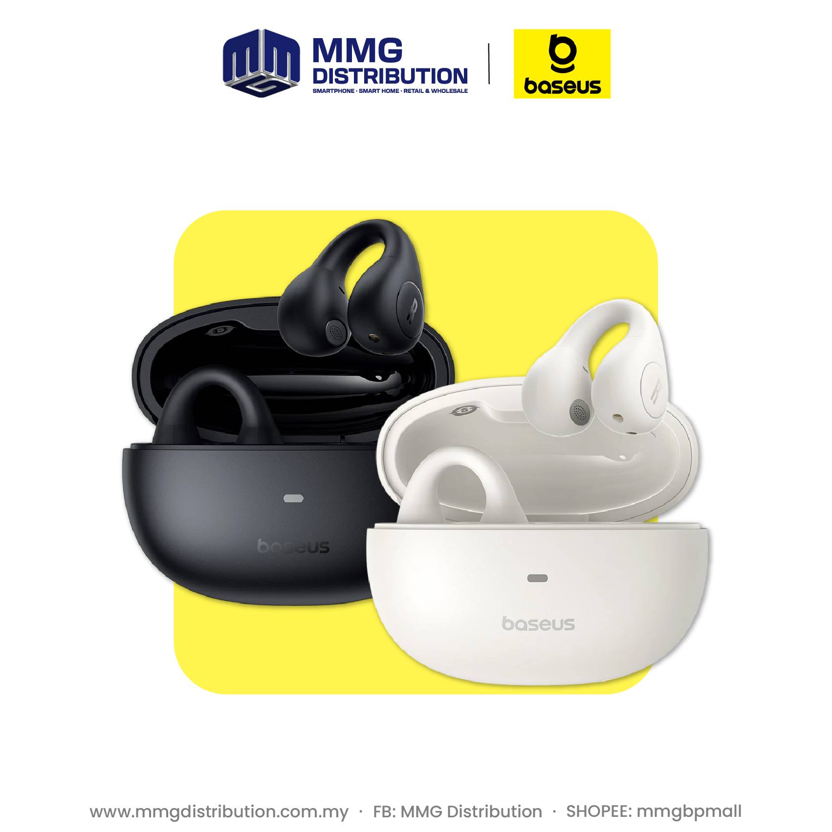 Baseus AirGo AS01 Open-Ear TWS Earbuds - Original Baseus Malaysia Set