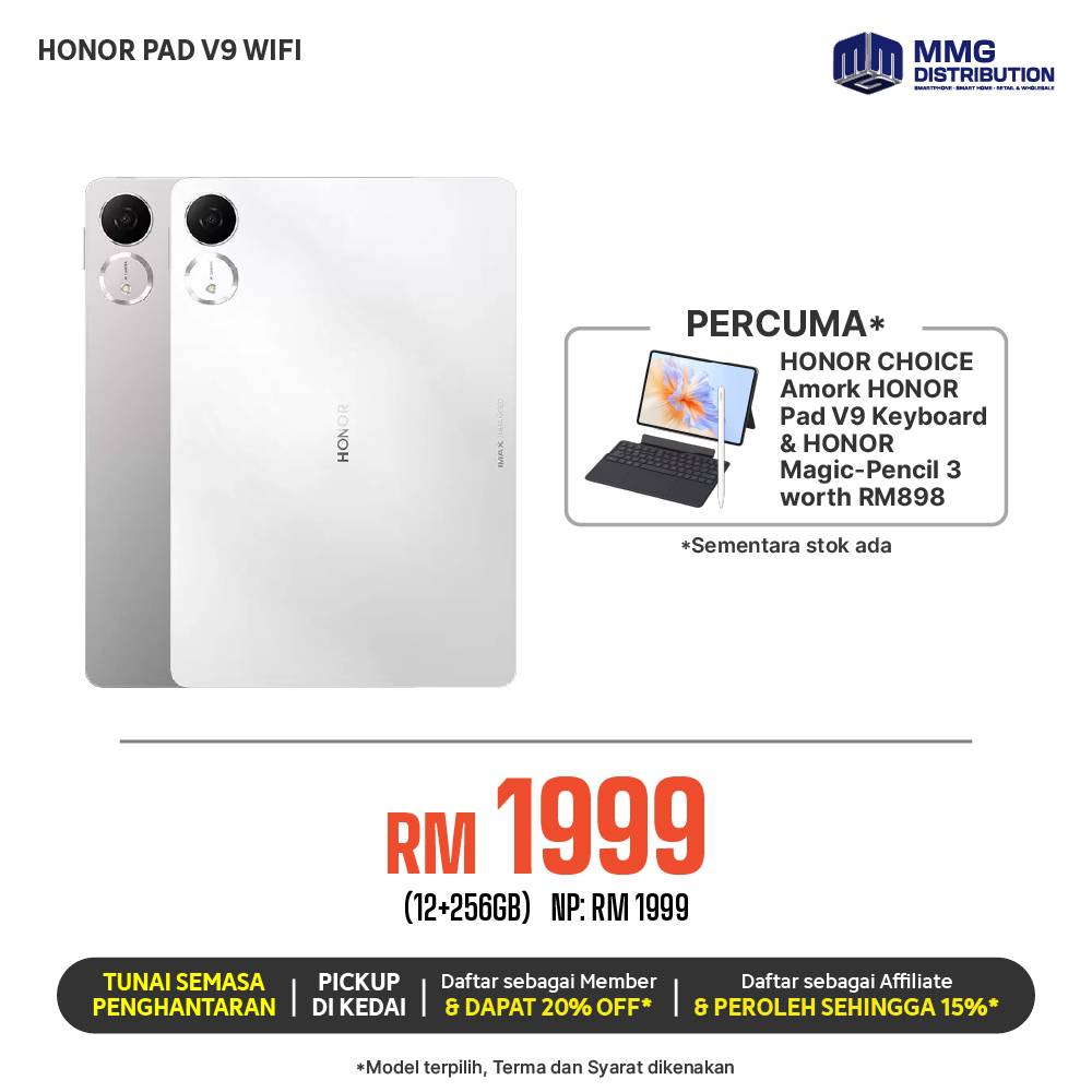 HONOR Pad V9 Wifi (12+256GB) - Original HONOR Malaysia Set